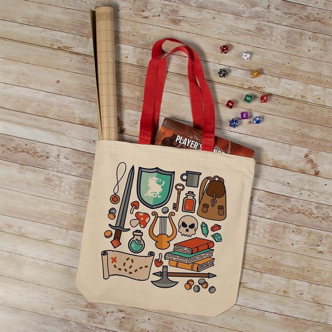 Adventuring Bag Contents Contrast Handle Canvas Tote Bag, 14'' Wide ...