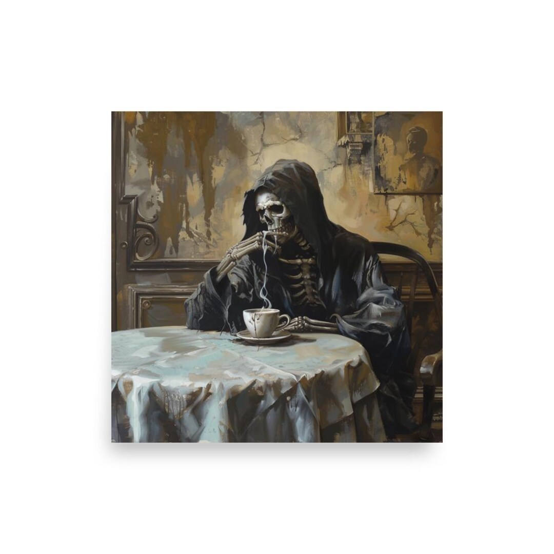 Grim Reaper Drinks Espresso Art Poster Print - Etsy