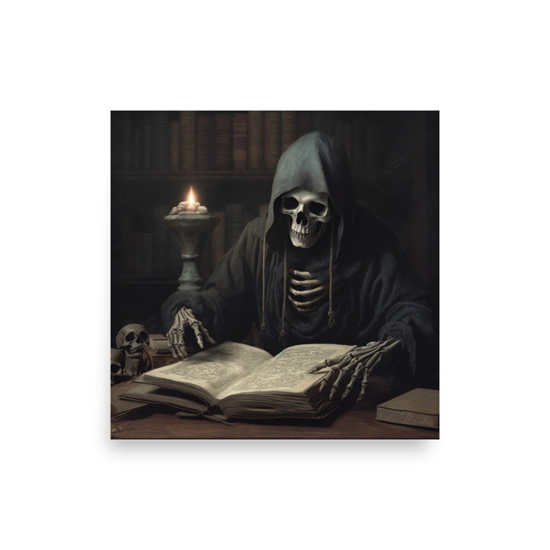 Death Reads a Book Art Print Death Art Gothic Art Horror Art Dark Art ...