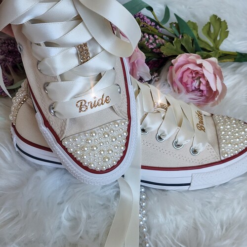 Bridal Wedding Custom White Pearl Converse Wedding Sneakers - Etsy UK