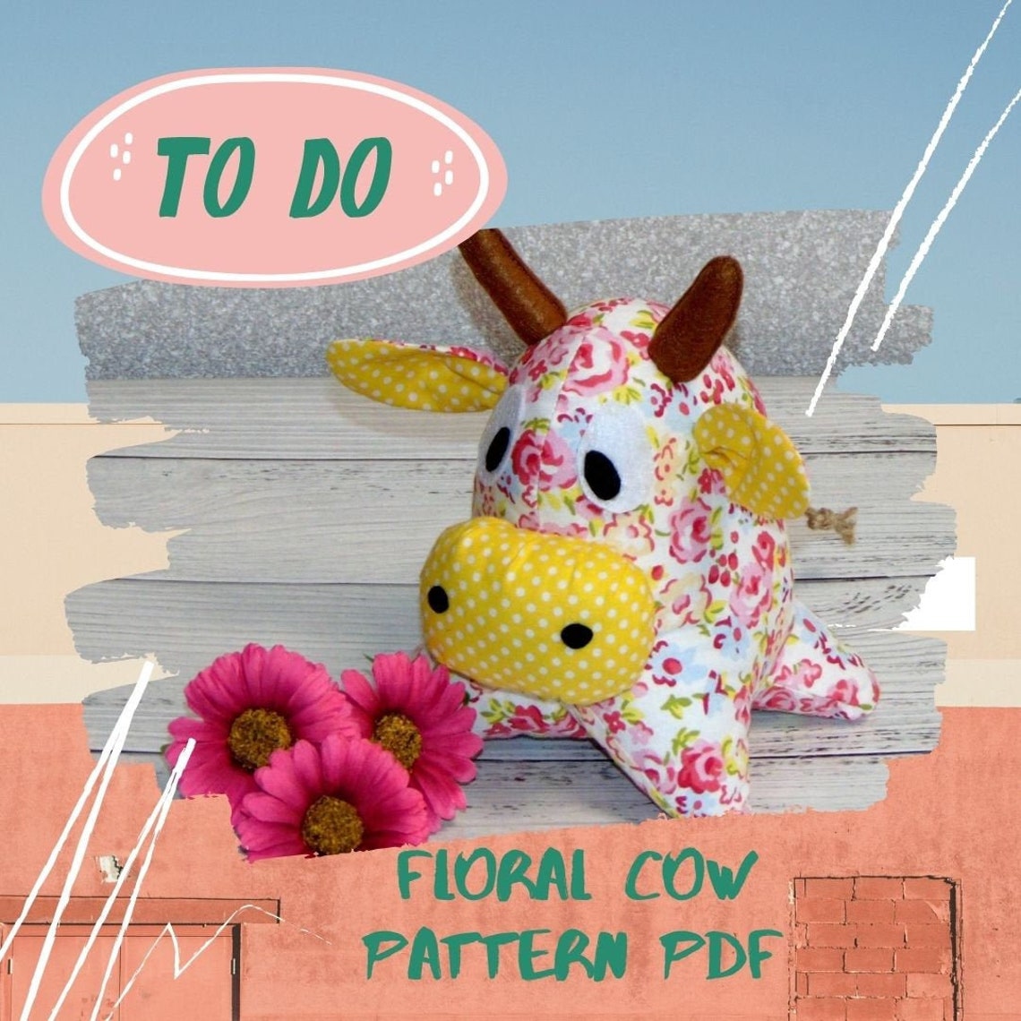 A Sew PATTERN Floral COW, Stuffed Calf Pattern, Sewing Cow PDF, Ox ...
