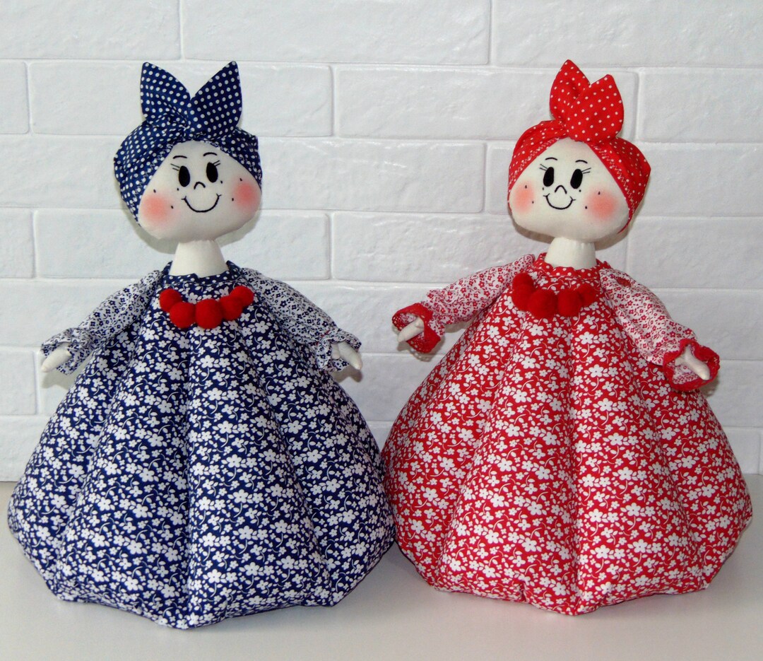BLUE & RED Tea Cozy DOLL, Cute Stuffed Doll Warmer for Kettle, Kitchen ...
