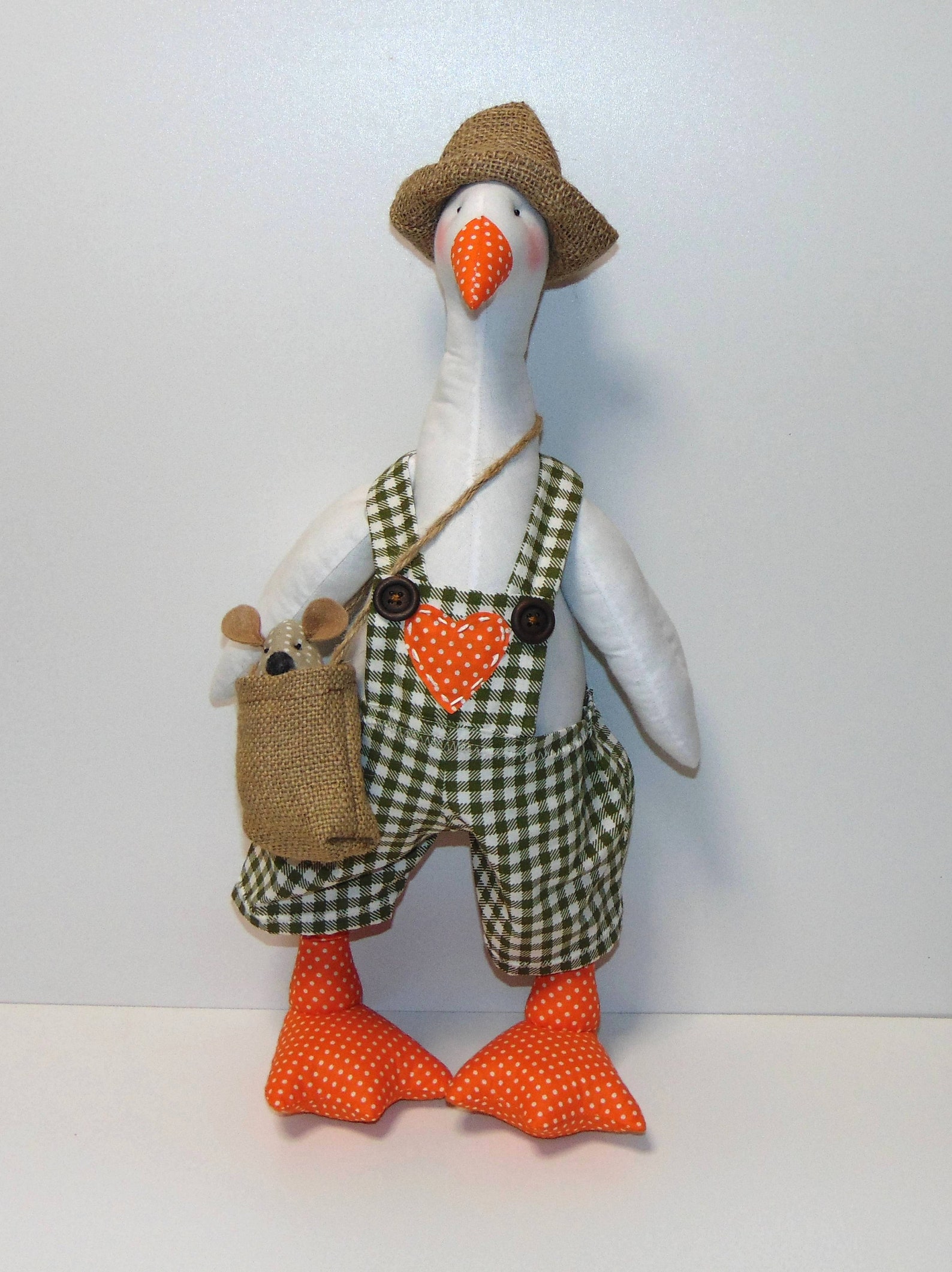 Stuffed Goose Boy, Soft Toy Goose in a Hat, Handmade Kitchen Decor ...