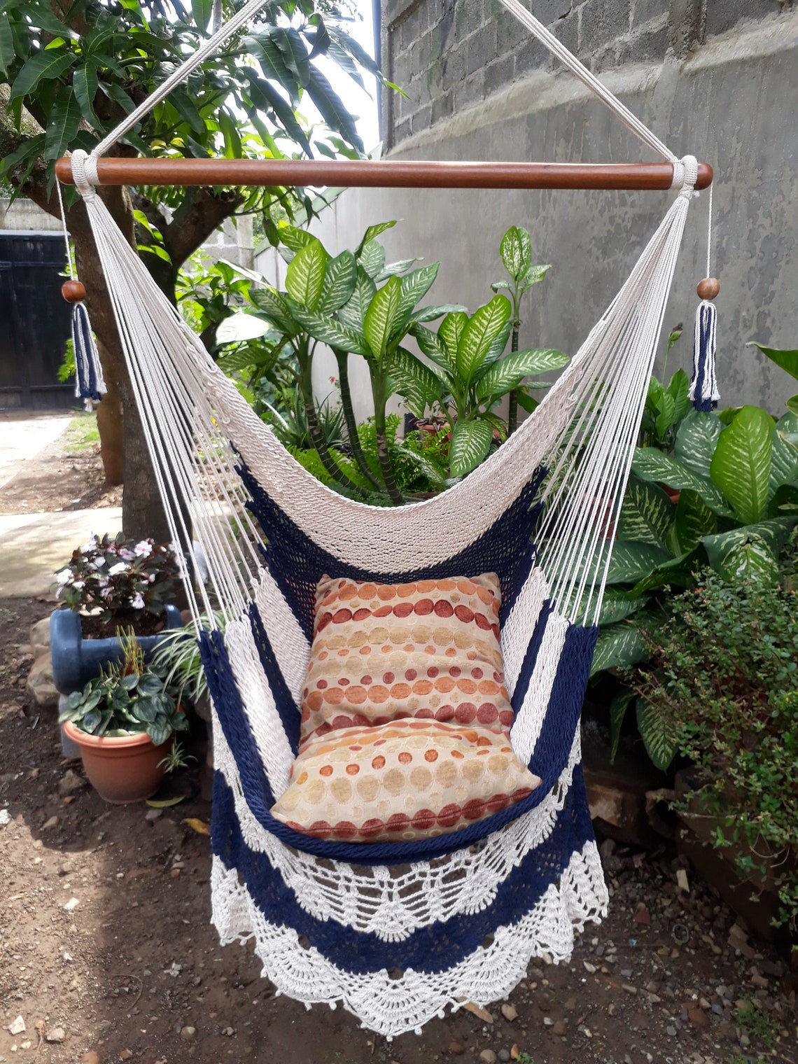Blue and White Beautiful Swing of Cotton and Wood | Etsy