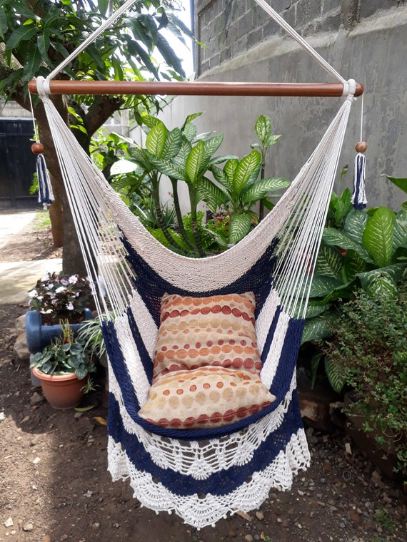 Blue and White Beautiful Swing of Cotton and Wood | Etsy