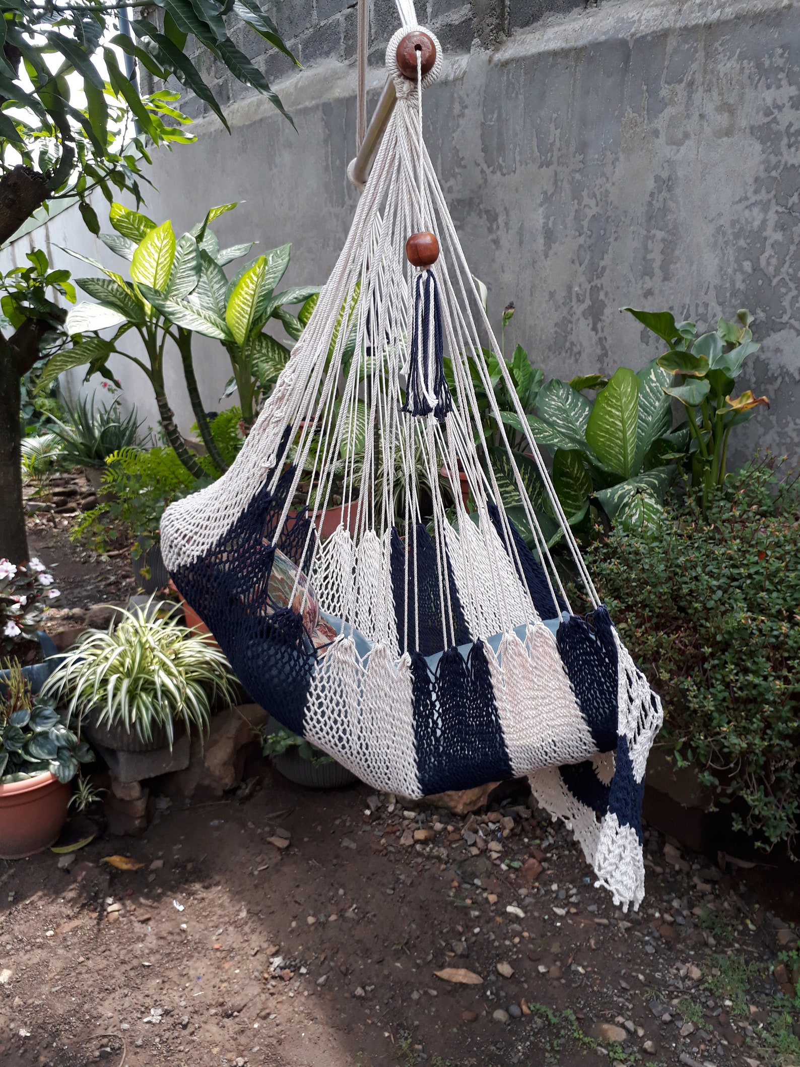 Blue and White Beautiful Swing of Cotton and Wood | Etsy