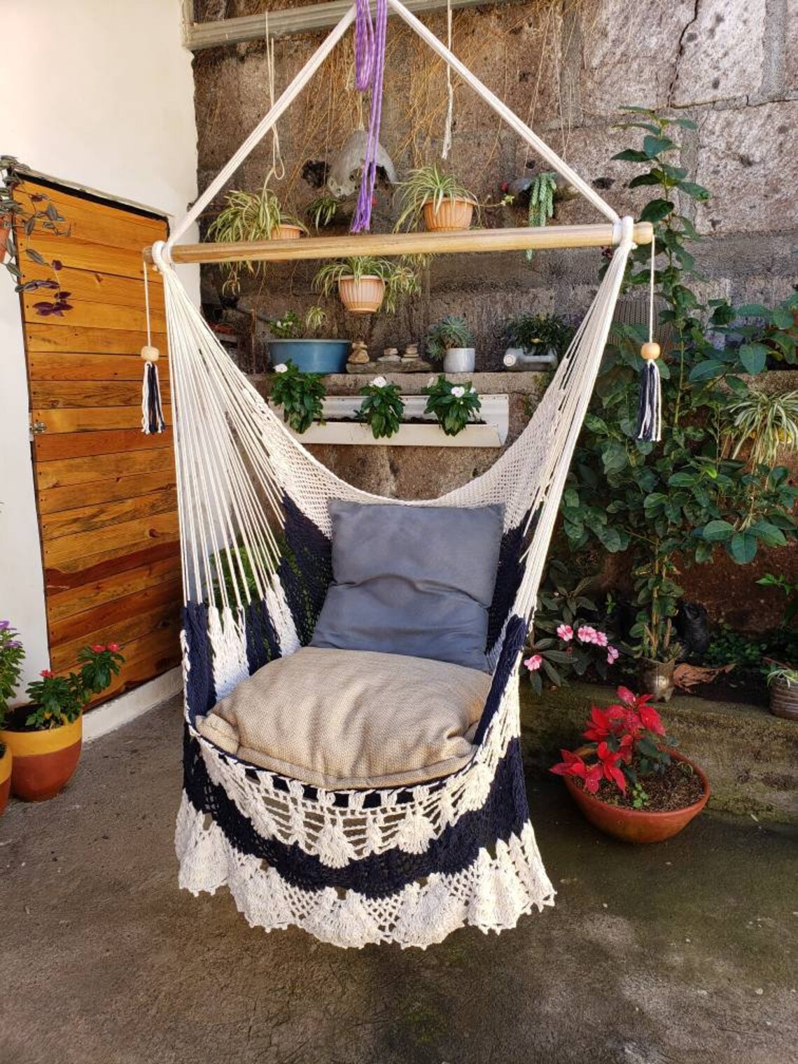 Blue and White Beautiful Swing of Cotton and Wood - Etsy