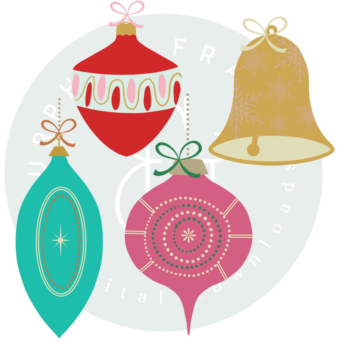 Christmas Ornament Clipart Retro Christmas Clipart Holiday - Etsy