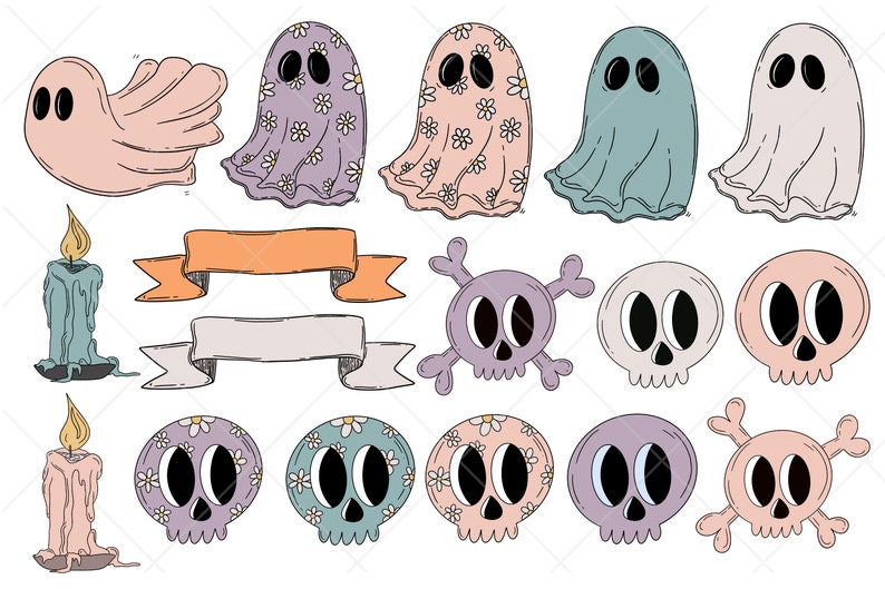 Groovy Halloween Clipart, Groovy Clipart Bundle, Fall Clipart, Pastel ...