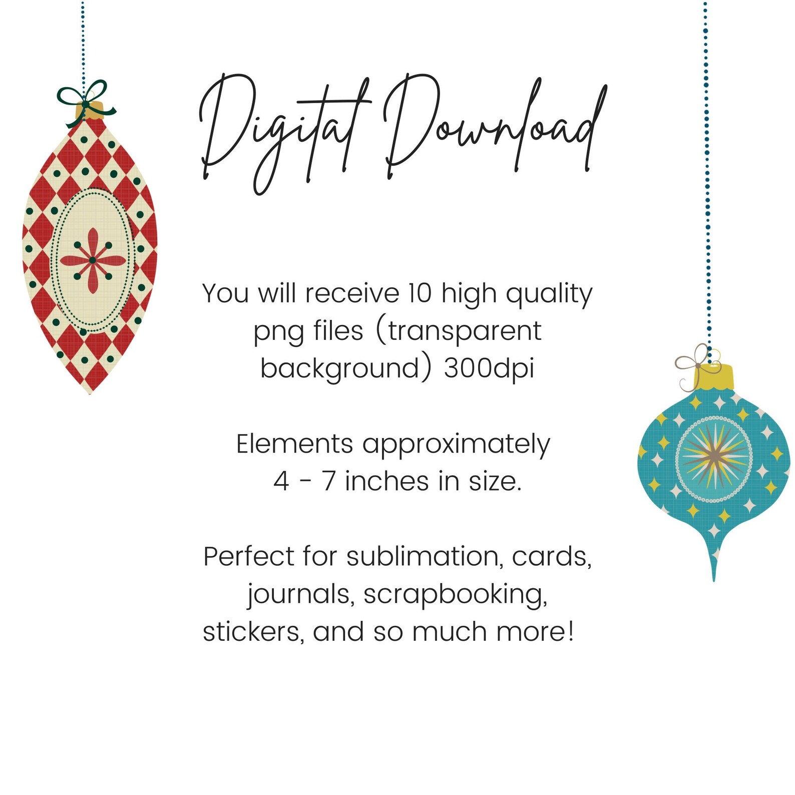 Christmas Clipart, Retro Christmas Ornament Clipart, Holiday Clipart ...