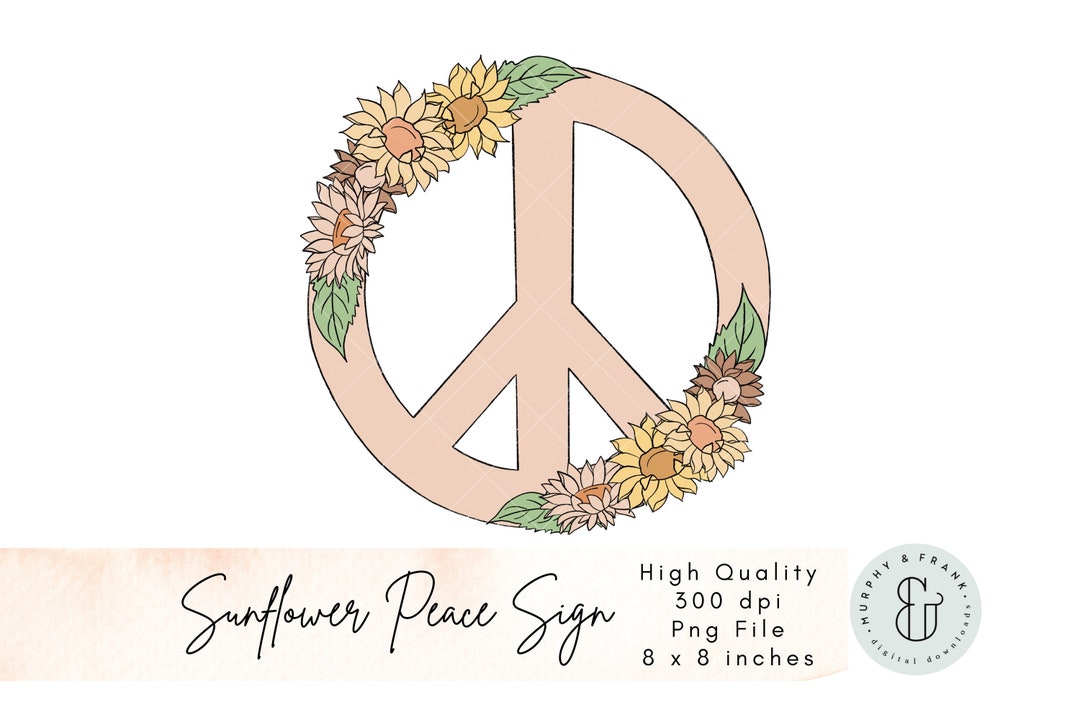 Peace Sign Clipart, Sunflower Png, Boho Clipart, Retro Flower Clipart ...