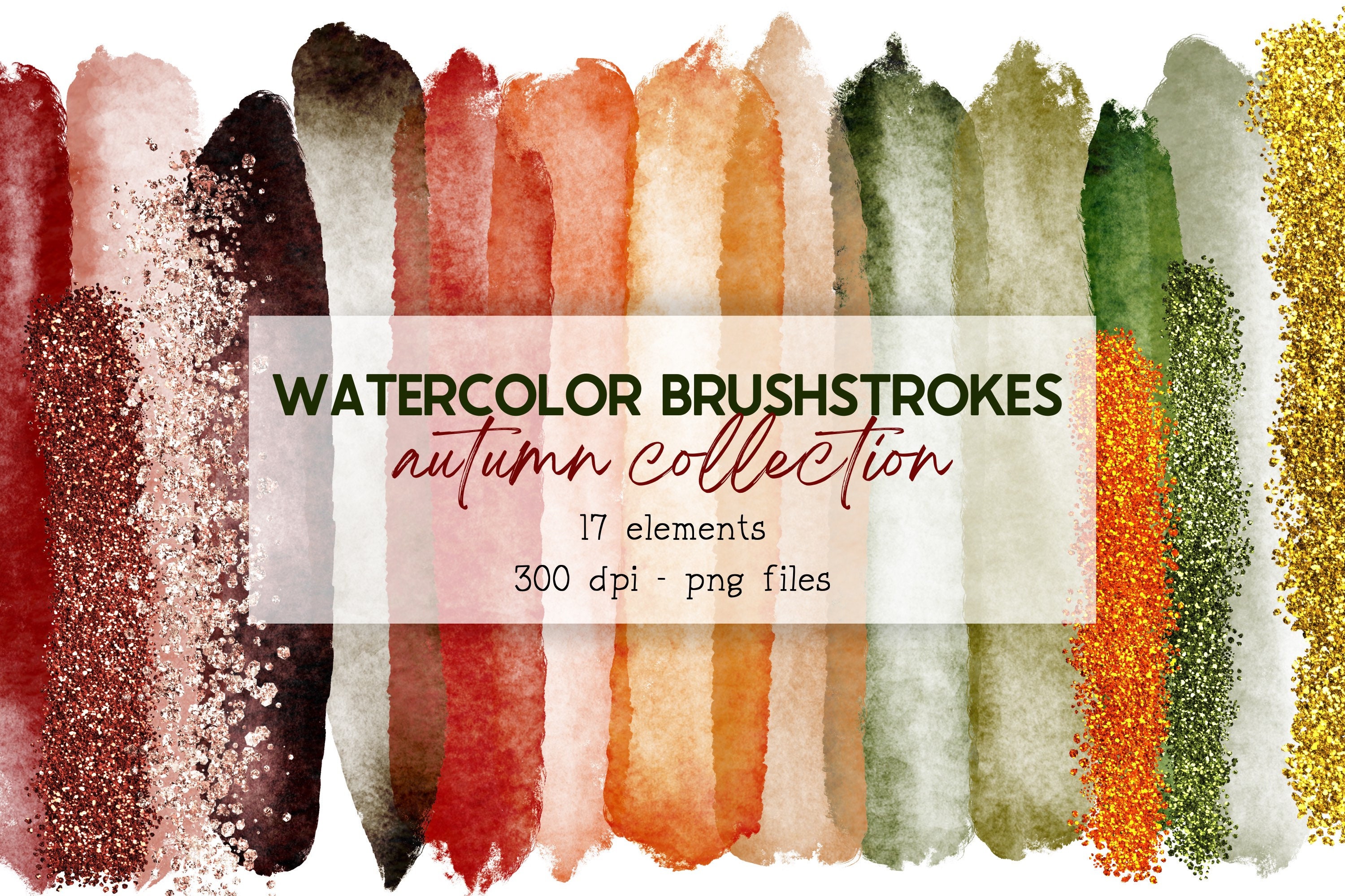 Brush Strokes Clipart, Fall Watercolor Clipart, Border Clipart, Planner ...
