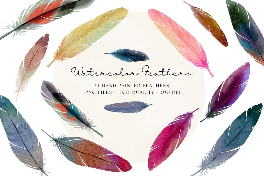 Watercolor Feather Clipart, Boho Feathers Png, Watercolor Feathers Png ...