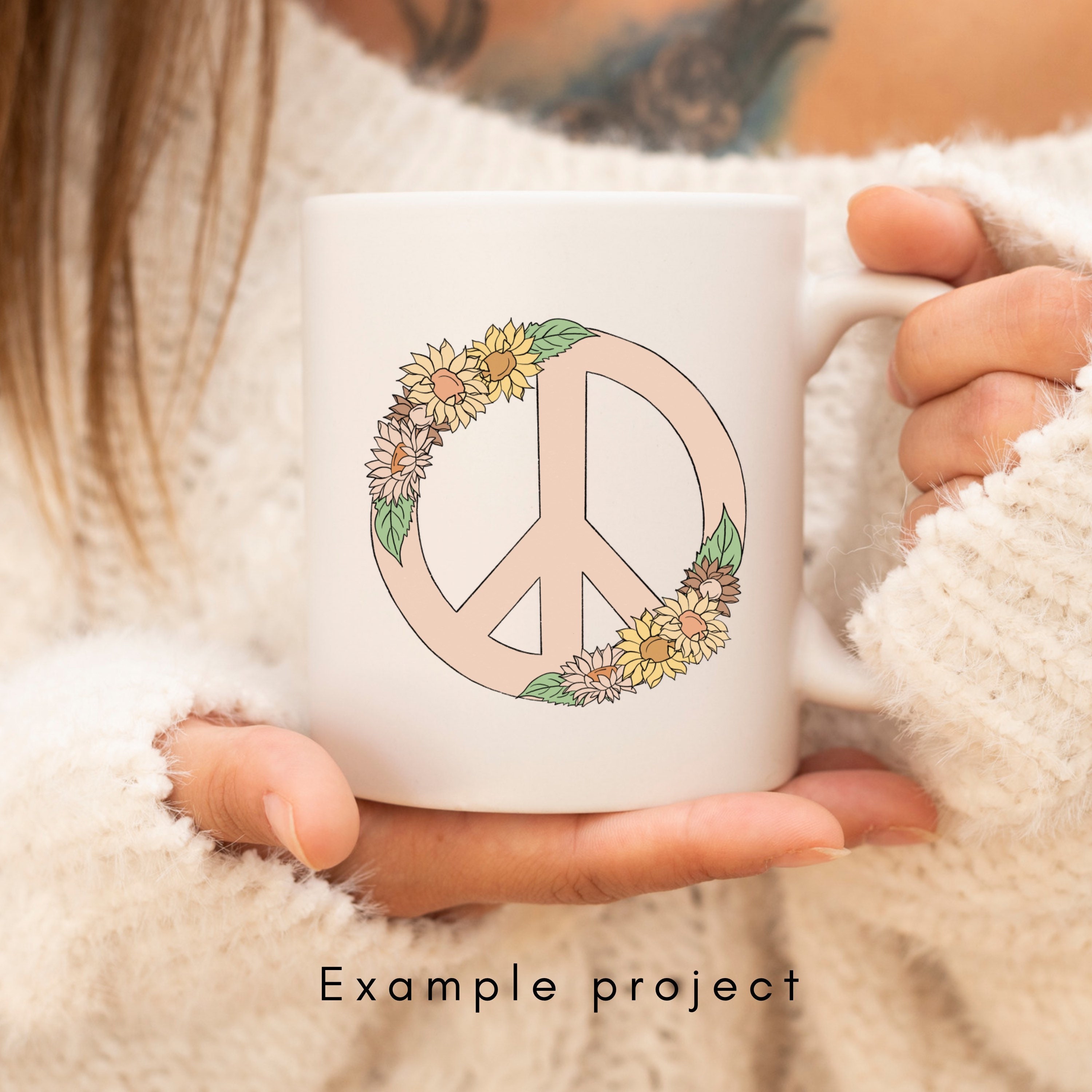 Peace Sign Clipart, Sunflower Png, Boho Clipart, Retro Flower Clipart ...