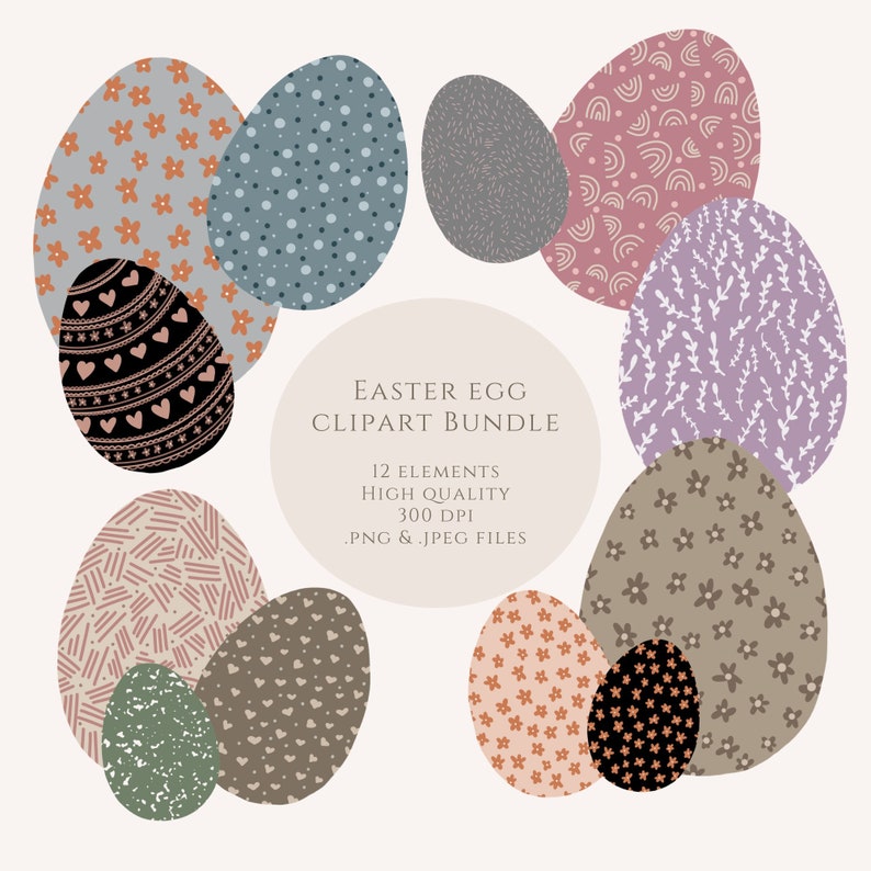 Commercial Use Hand Drawn Easter Egg Clipart Boho Clip Art Easter ...