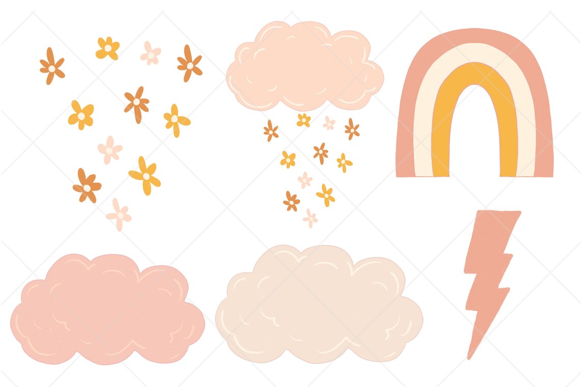 Boho Rainbow Clipart Retro Groovy Clipart Weather Clipart - Etsy