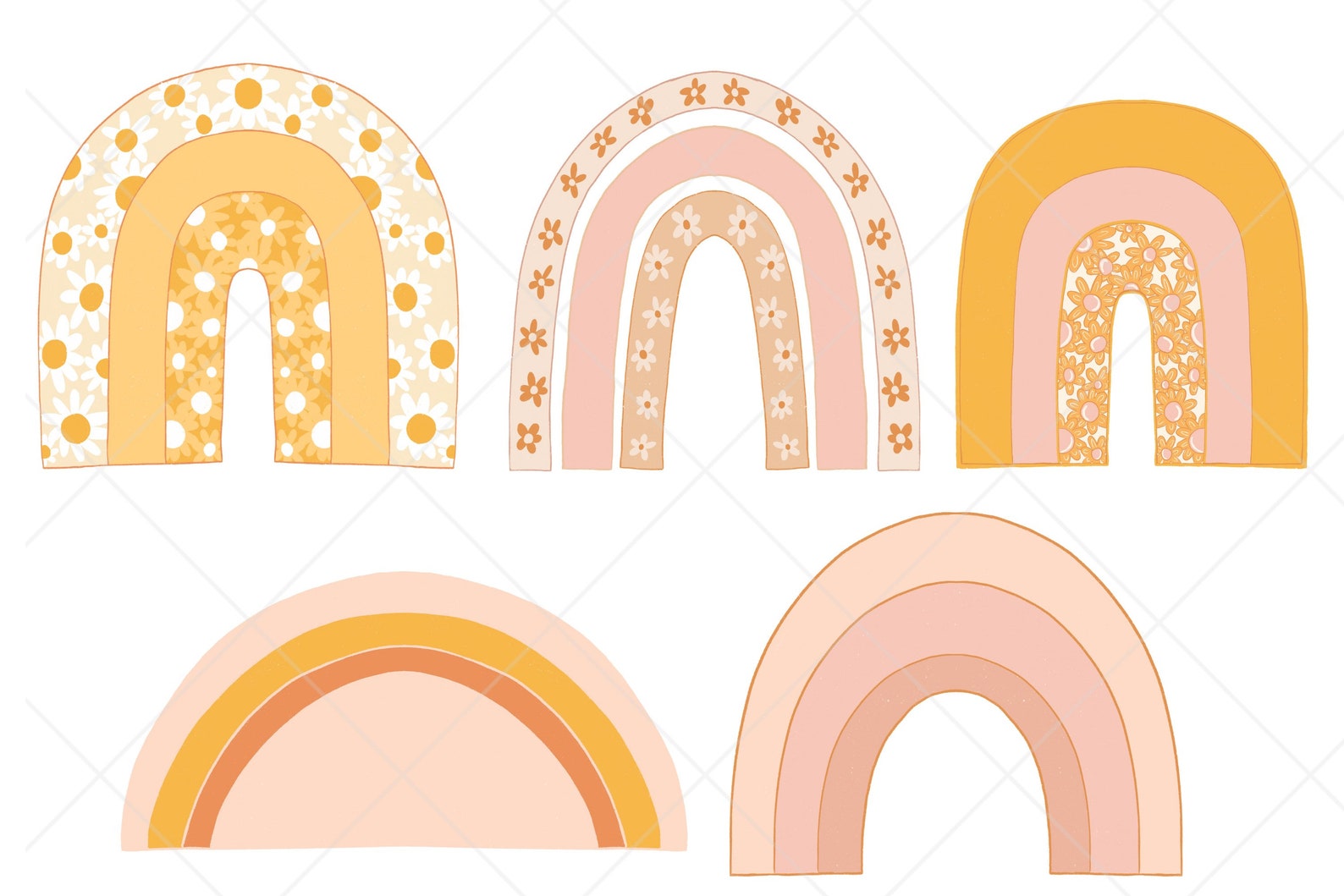 Boho Rainbow Clipart Retro Clipart Bundle Daisy Clipart - Etsy Canada