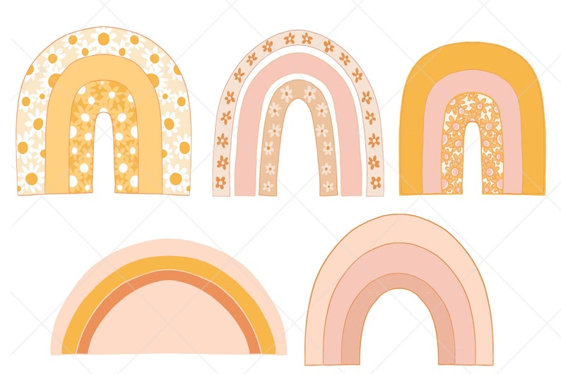Boho Rainbow Clipart Retro Clipart Bundle Daisy Clipart - Etsy