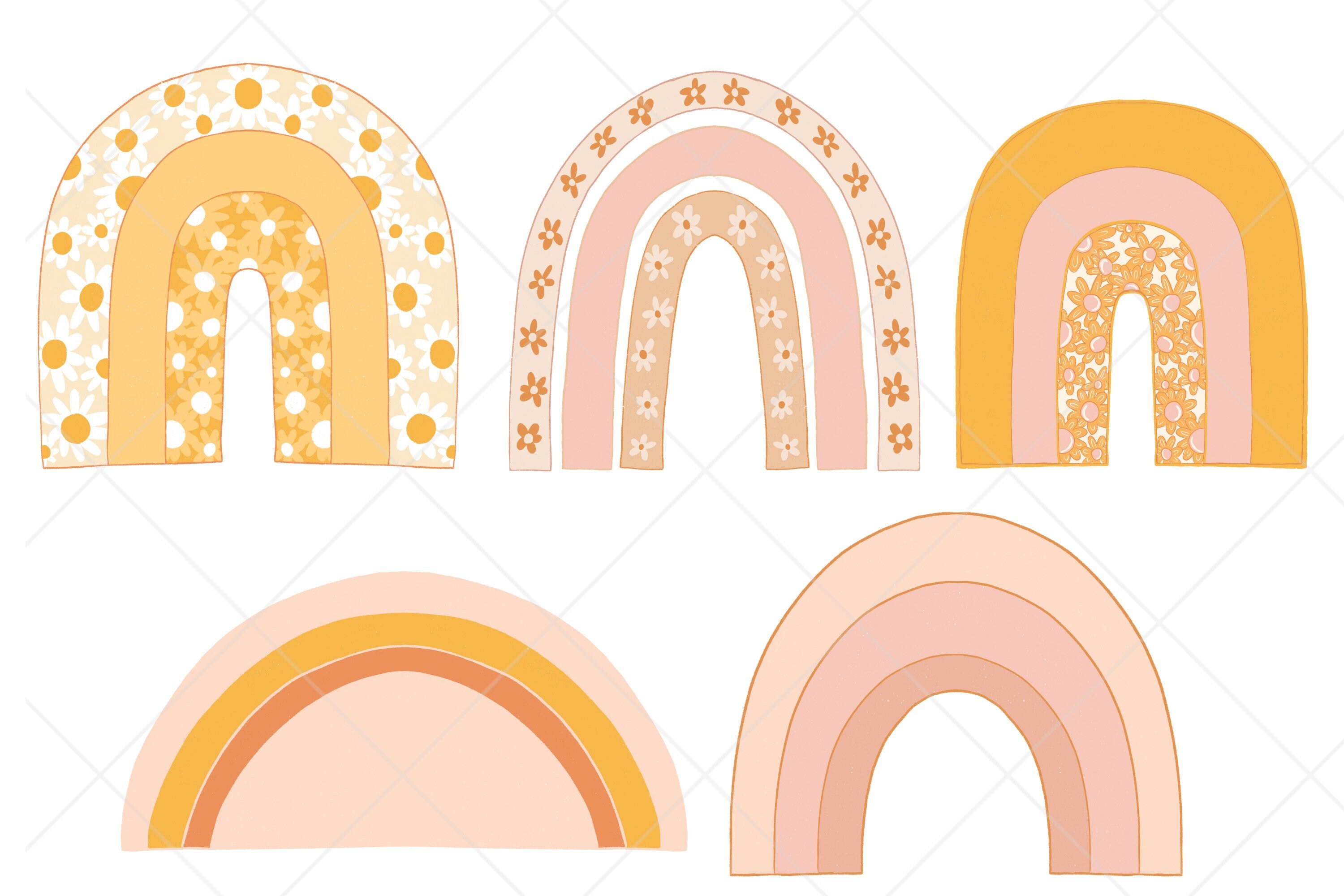 Boho Rainbow Clipart, Retro Clipart Bundle, Spring Clipart, Daisy ...