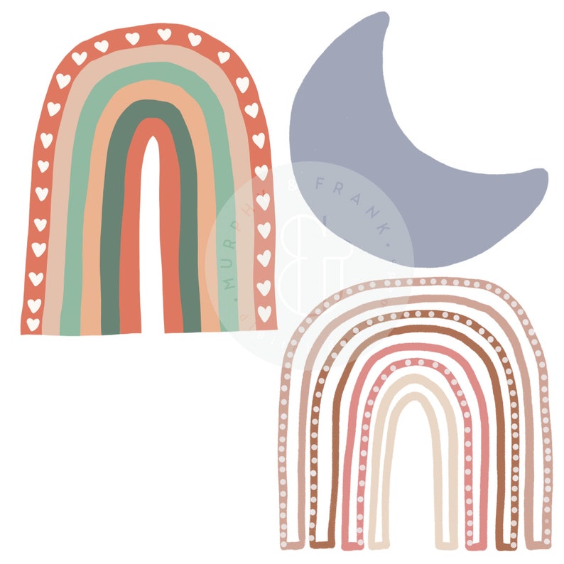 Rainbow Clipart, Moon Clipart, Sun Clipart, Cloud Clipart, Commercial ...