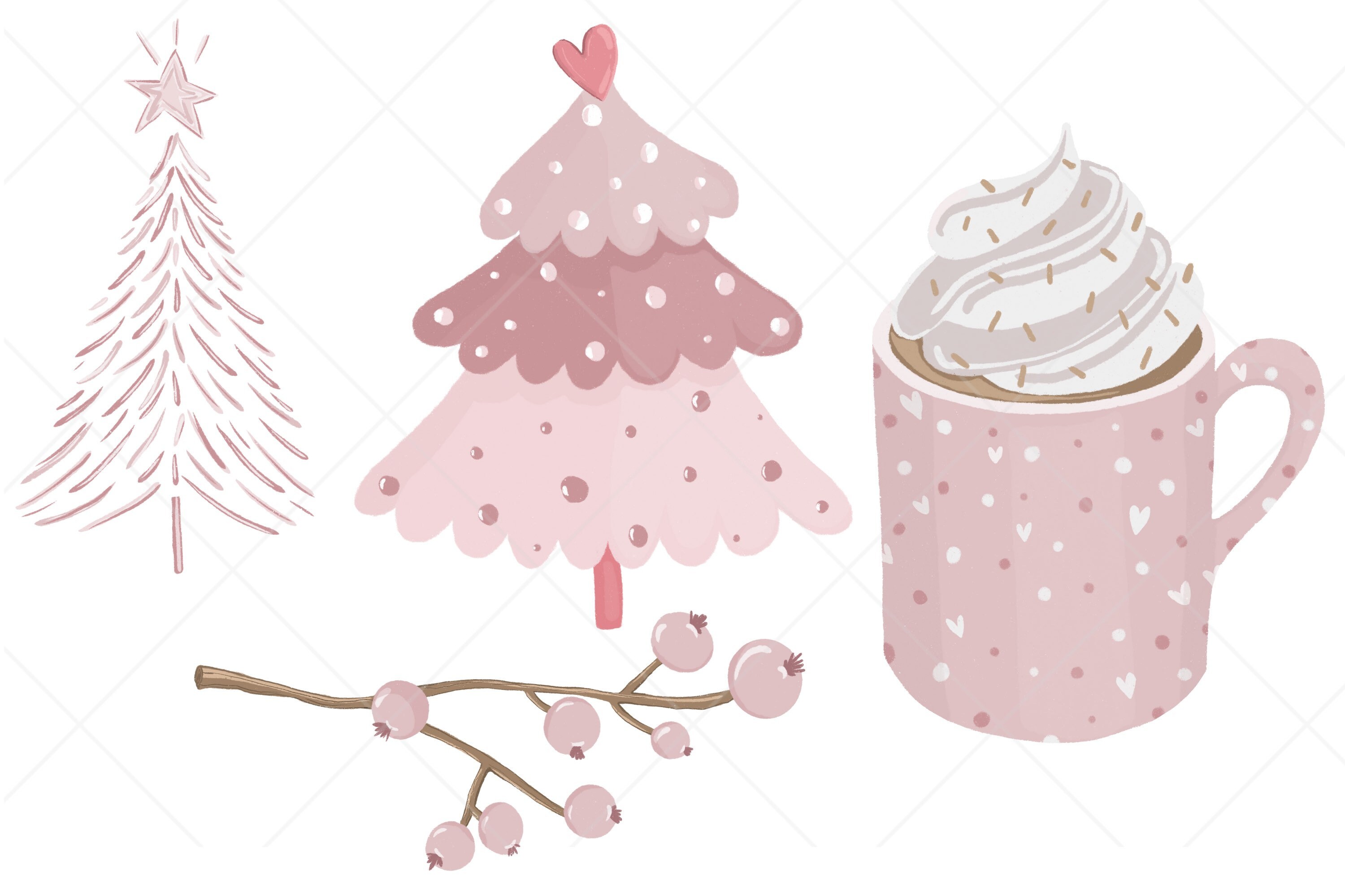 Pink Christmas Clipart, Retro Christmas Png, Cute Coffee Clipart, Merry ...