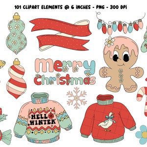 Groovy Christmas Clipart, Christmas Clip Art, Retro Christmas Clipart ...