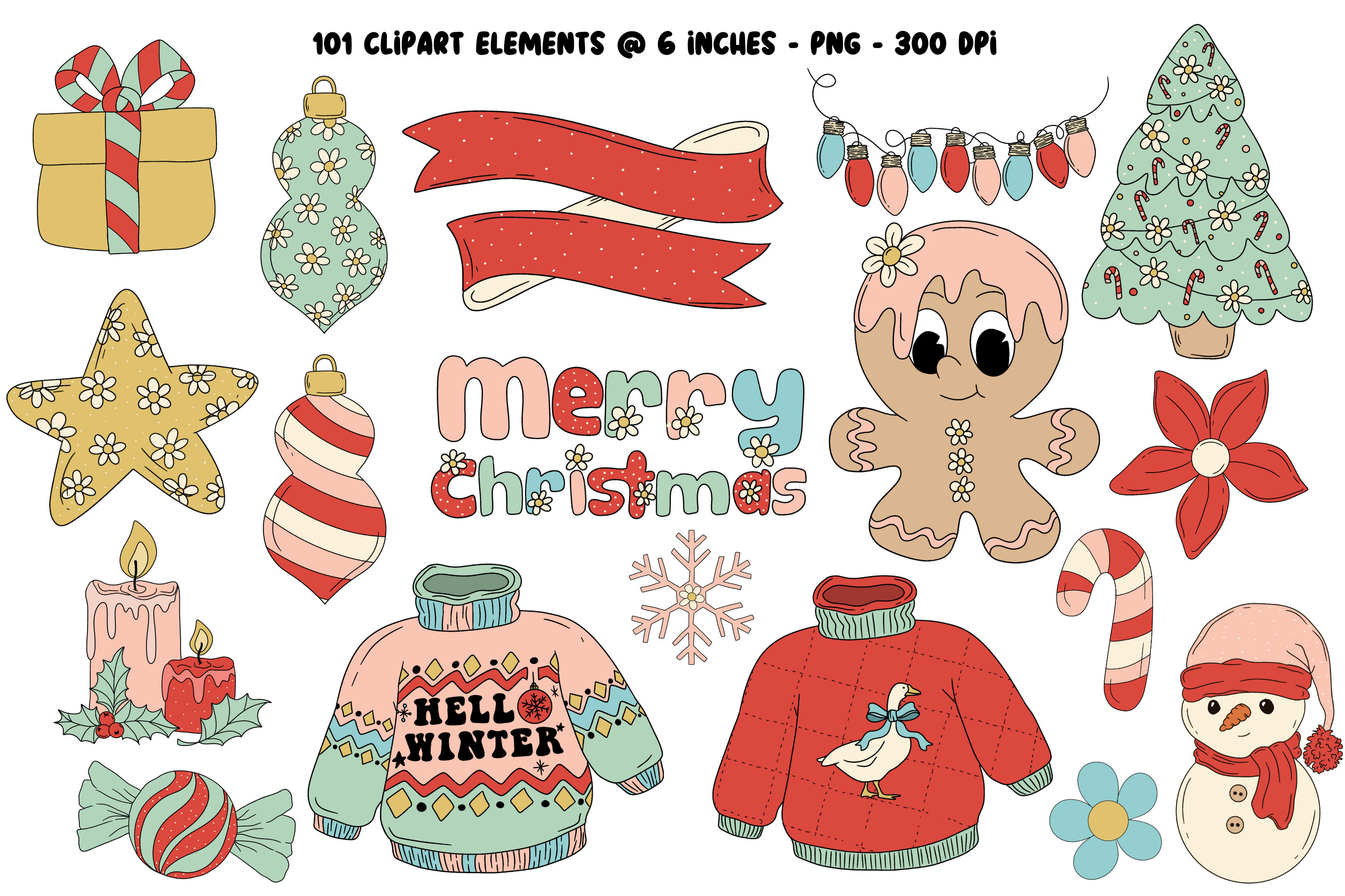 Winter Clipart, Cute Christmas Clip Art, Retro Christmas Clipart ...