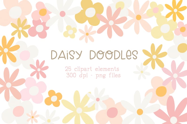 Daisy Clipart, Floral Clipart, Boho Clipart, Retro Flower Clipart ...