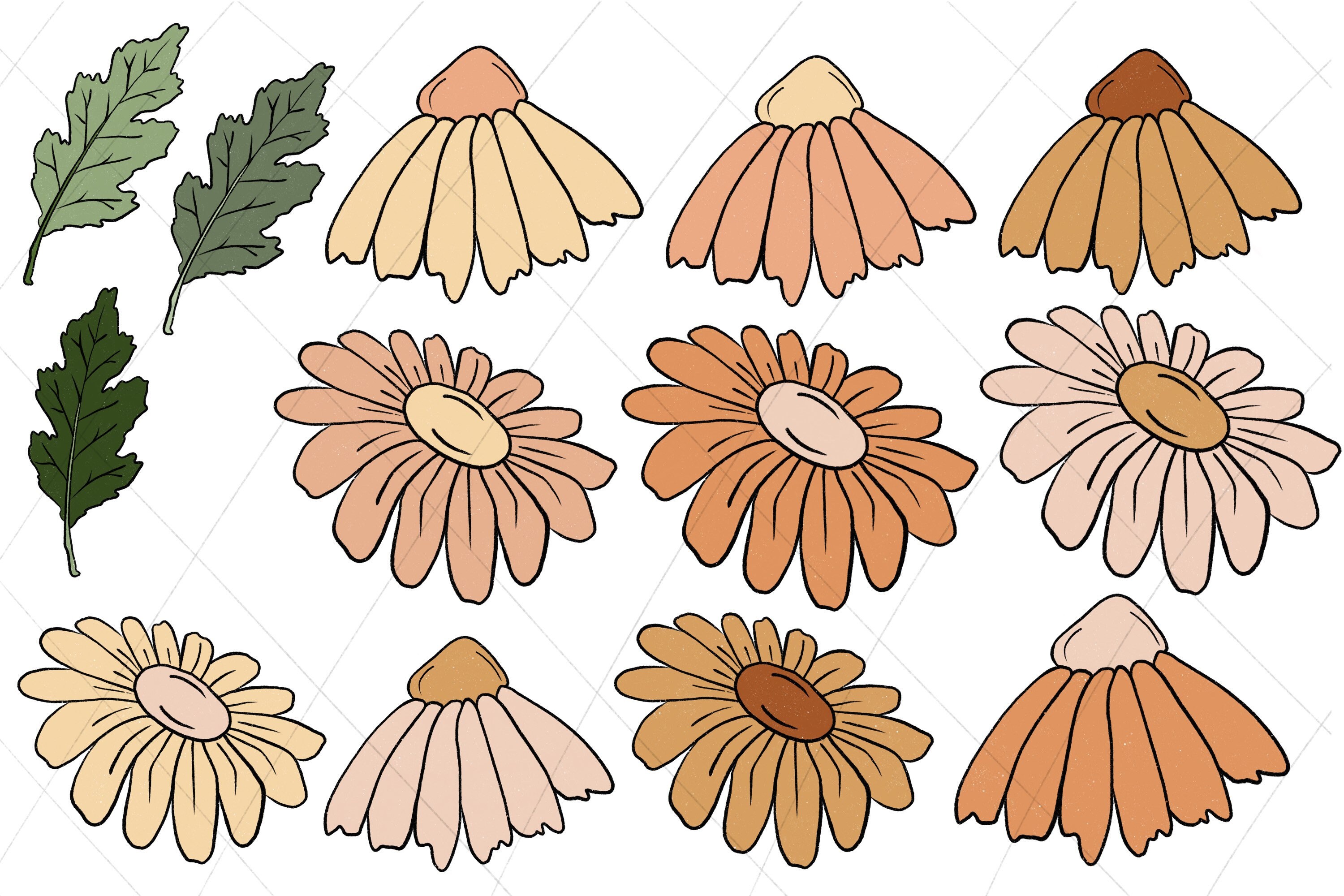 Retro Daisy Clipart 70s Clipart Boho Clipart Flowers Hippie - Etsy