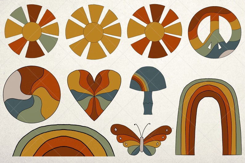 Boho Rainbow Clipart Butterfly Clipart Retro Clipart Groovy - Etsy