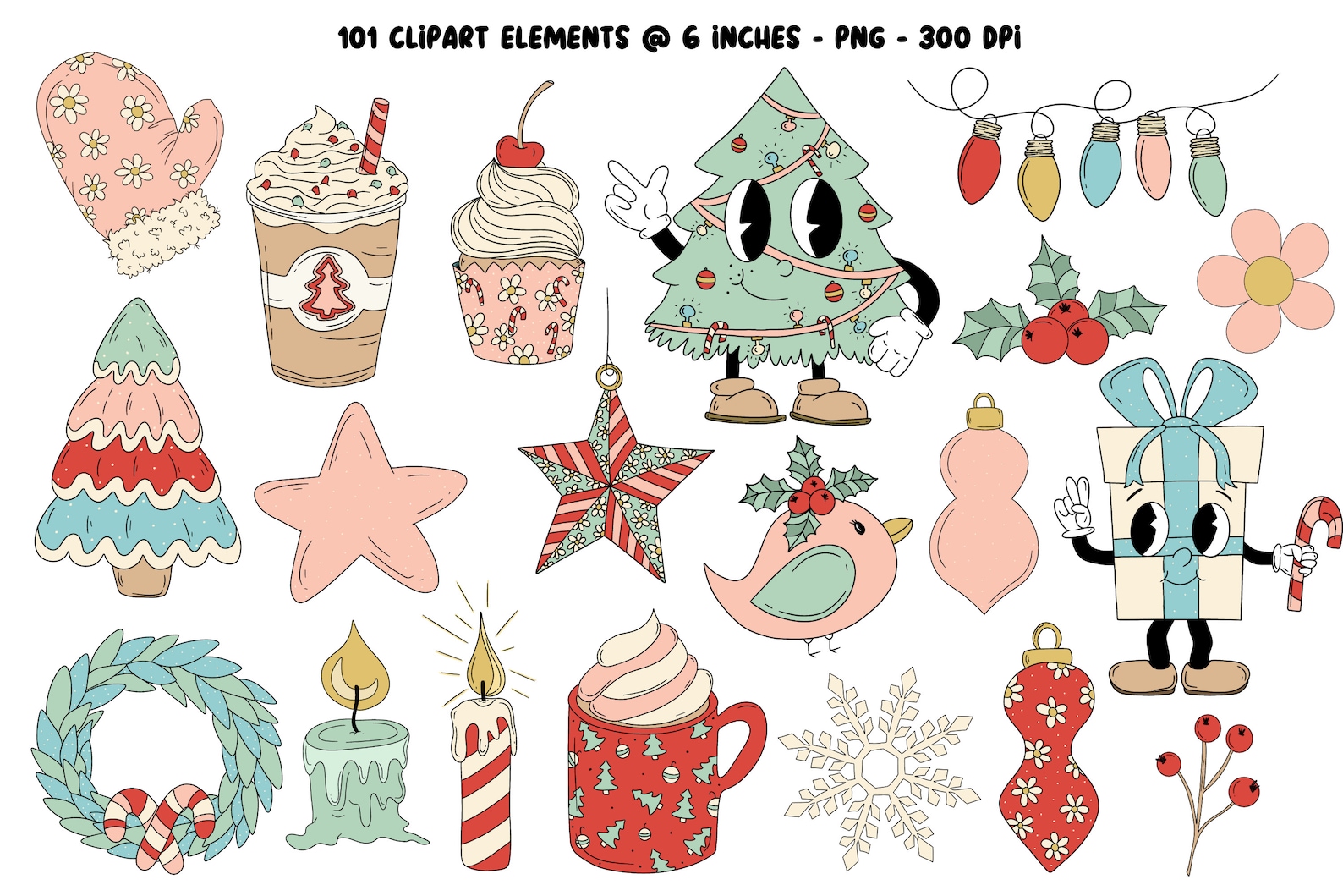 Winter Clipart, Cute Christmas Clip Art, Retro Christmas Clipart ...