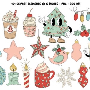 Groovy Christmas Clipart, Christmas Clip Art, Retro Christmas Clipart ...