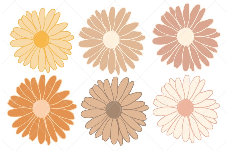 Pastel Retro Daisy Clipart, Boho Clipart Flowers, Flower Doodles ...