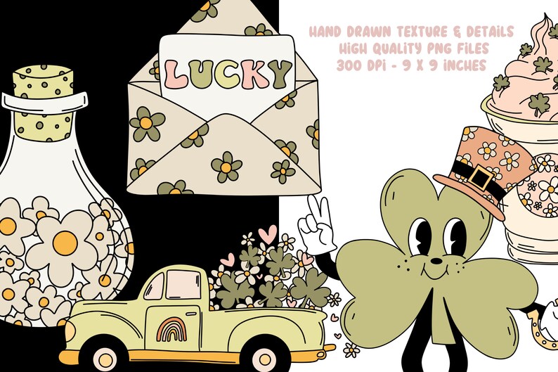 Retro Clipart, St Patricks Day Clipart, Spring Clipart, Retro St ...