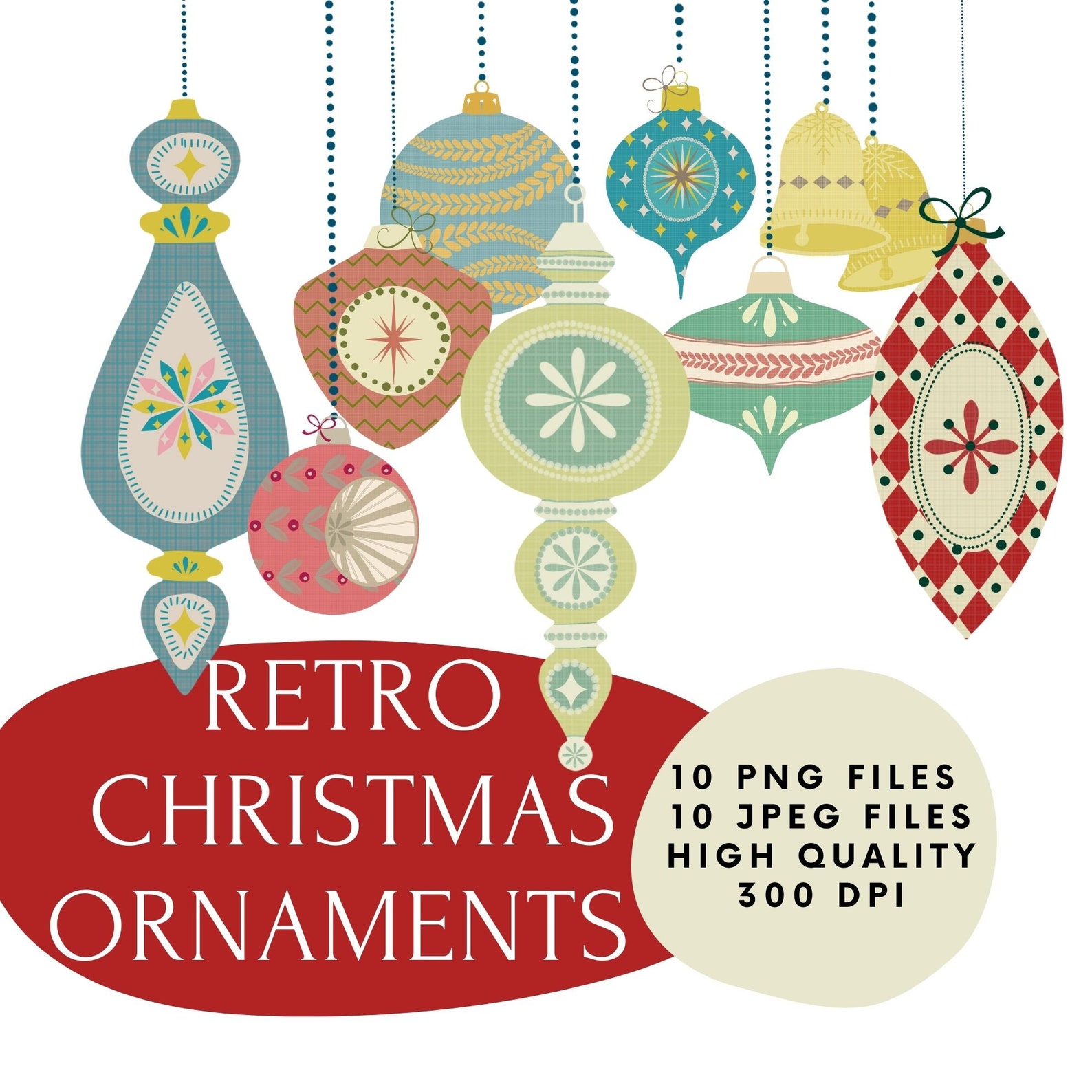 Christmas Clipart Retro Christmas Ornament Clipart Holiday | Etsy