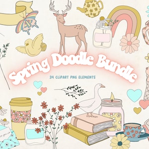 Spring Clipart, Wildflower Clipart, Boho Doodle Clipart, Butterfly ...