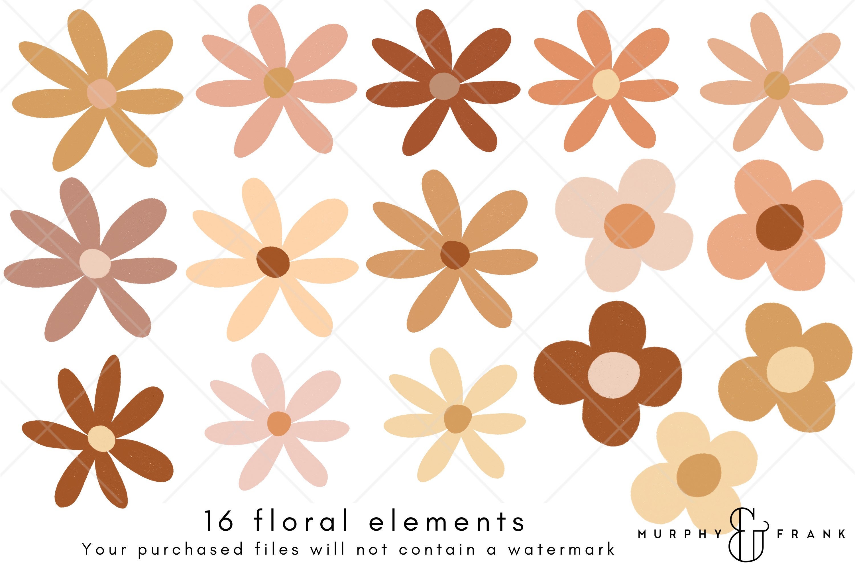 Boho Clipart, Daisy Clipart, Floral Clipart, Groovy Clipart, Spring ...