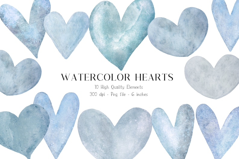 Watercolor Heart Clipart, Watercolor Heart Png, Blue Heart Clip Art ...