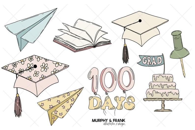 Groovy School Clipart Graduation Clipart Education Clipart - Etsy