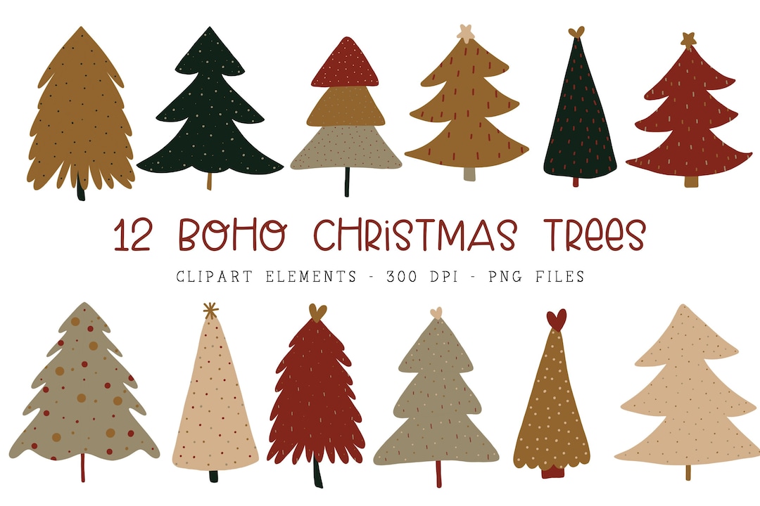 Christmas Tree Clipart, Boho Christmas Clipart, Christmas Clip Art ...