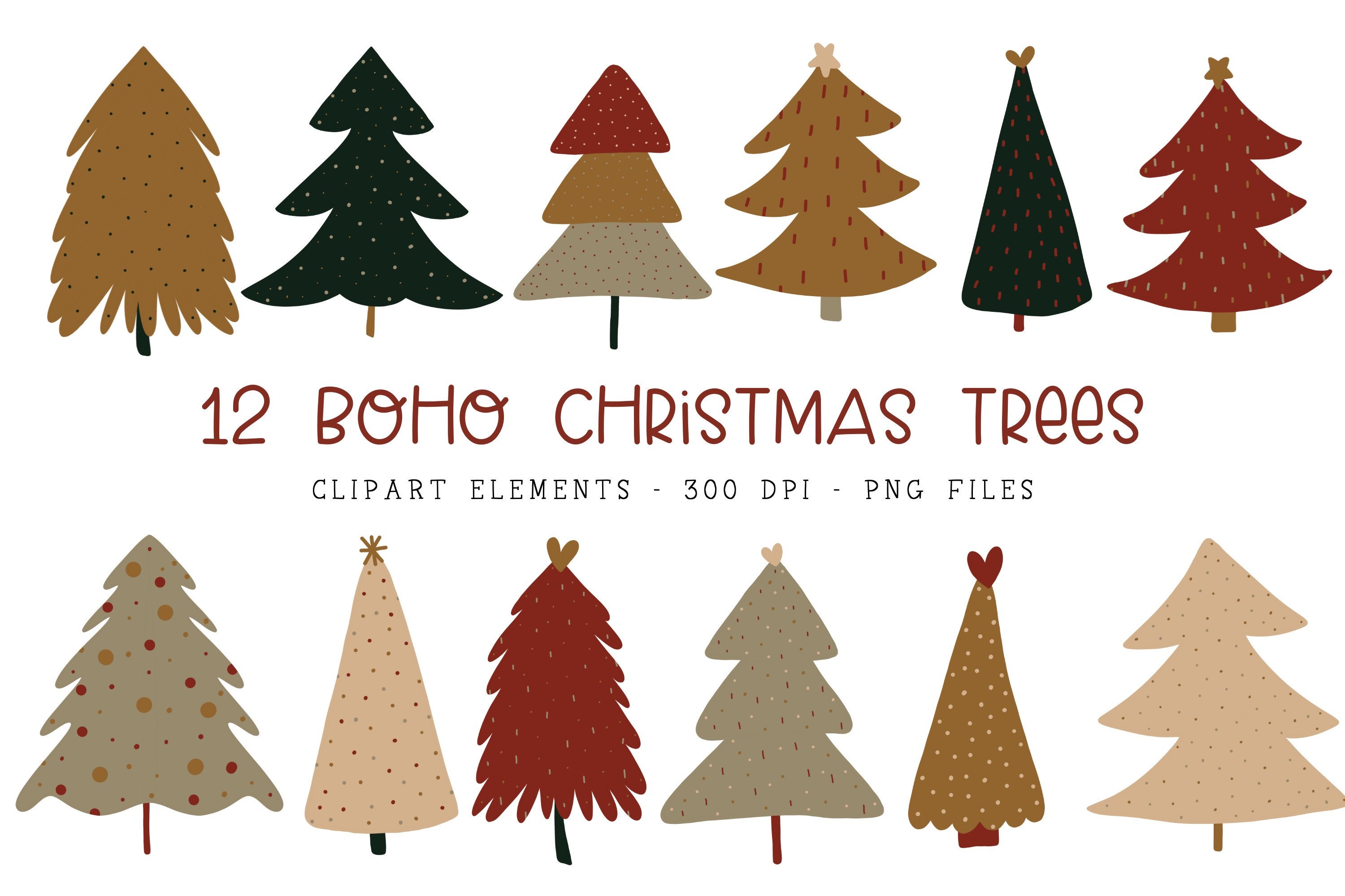 Christmas Tree Clipart Boho Christmas Clipart Christmas Clip - Etsy