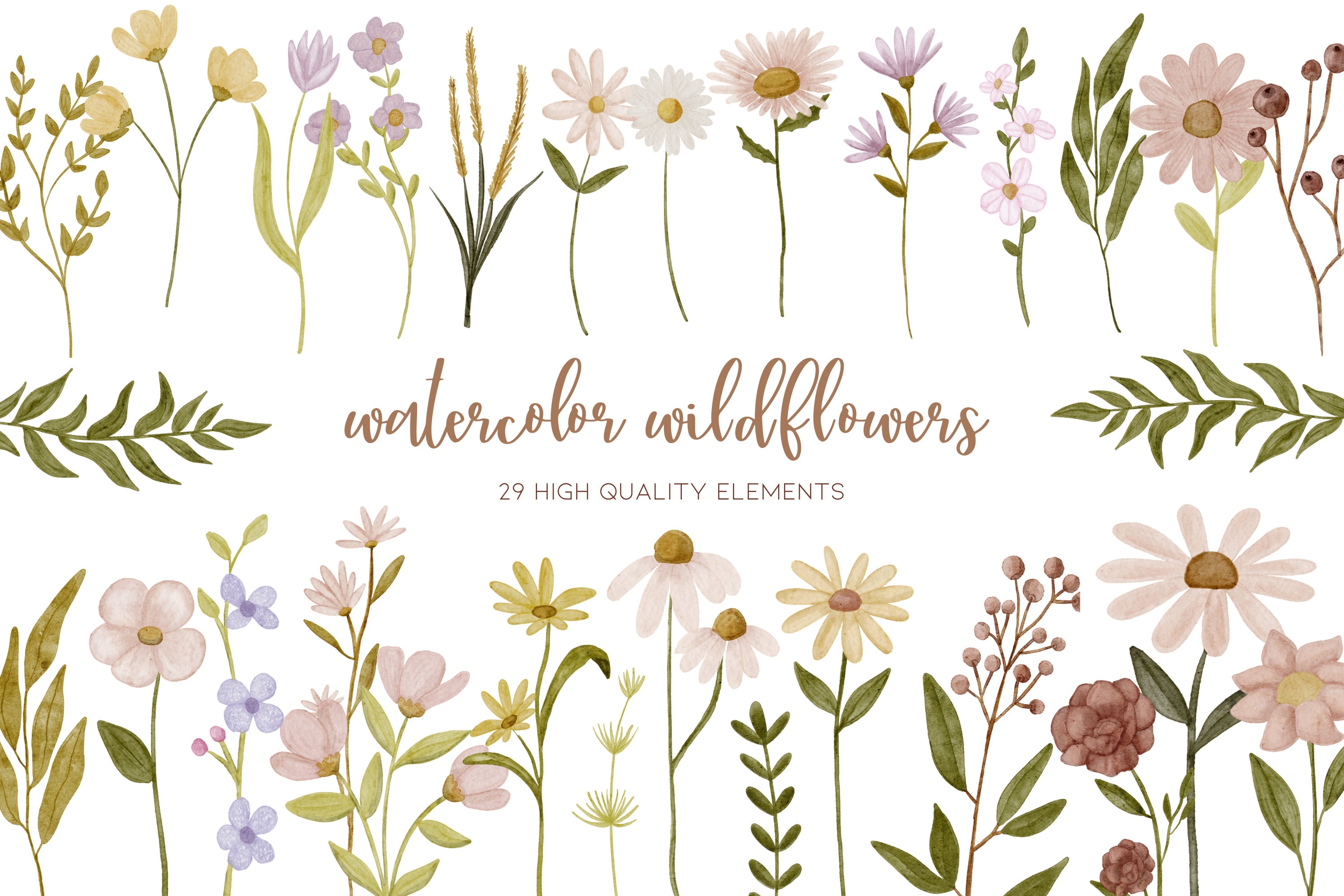 Spring Clipart, Wildflower Clipart, Daisy Clipart, Simple Flower ...