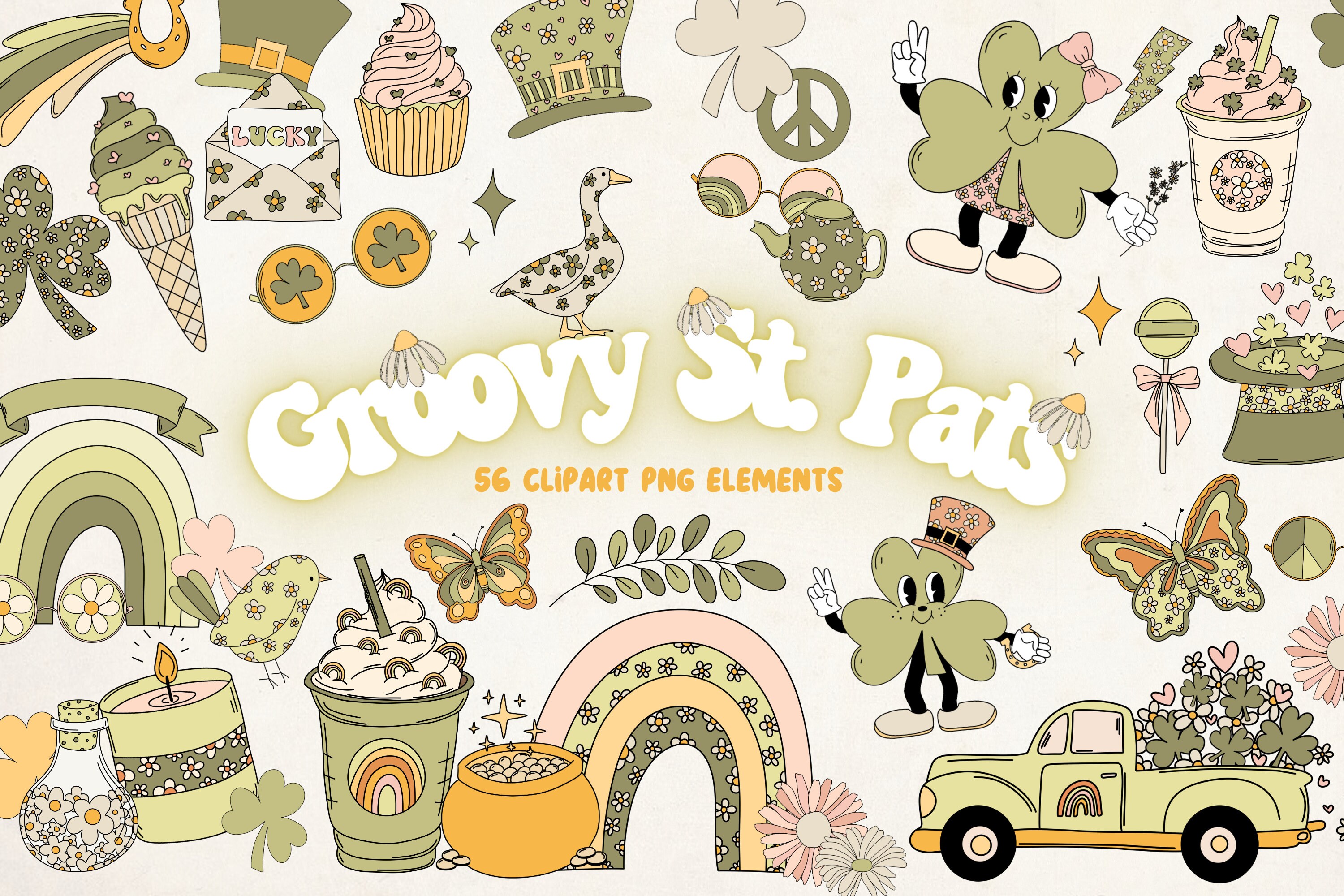 Retro Clipart, St Patricks Day Clipart, Spring Clipart, Retro St ...