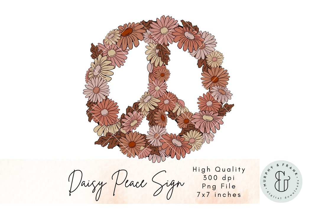 Floral Peace Sign Png, Daisy Clipart, Retro Clipart, 60s Clipart, Boho ...
