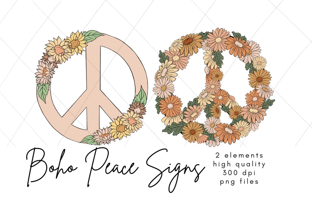 Peace Sign Clipart, Daisy Clipart, 70s Clipart, Boho Clipart, Hippie ...