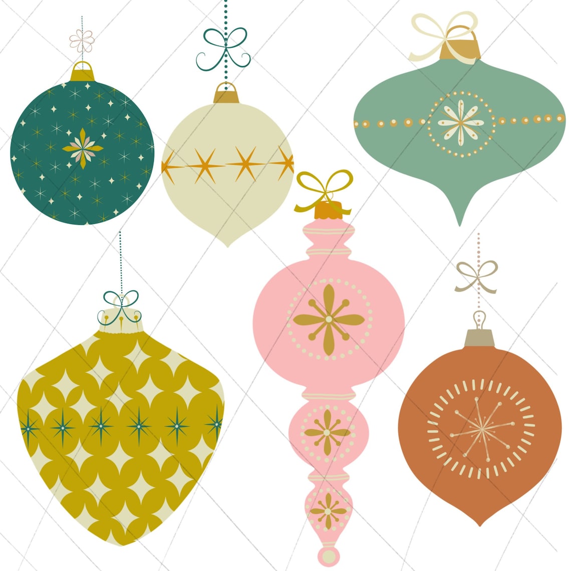 Christmas Clipart Retro Christmas Ornament Clipart Holiday | Etsy