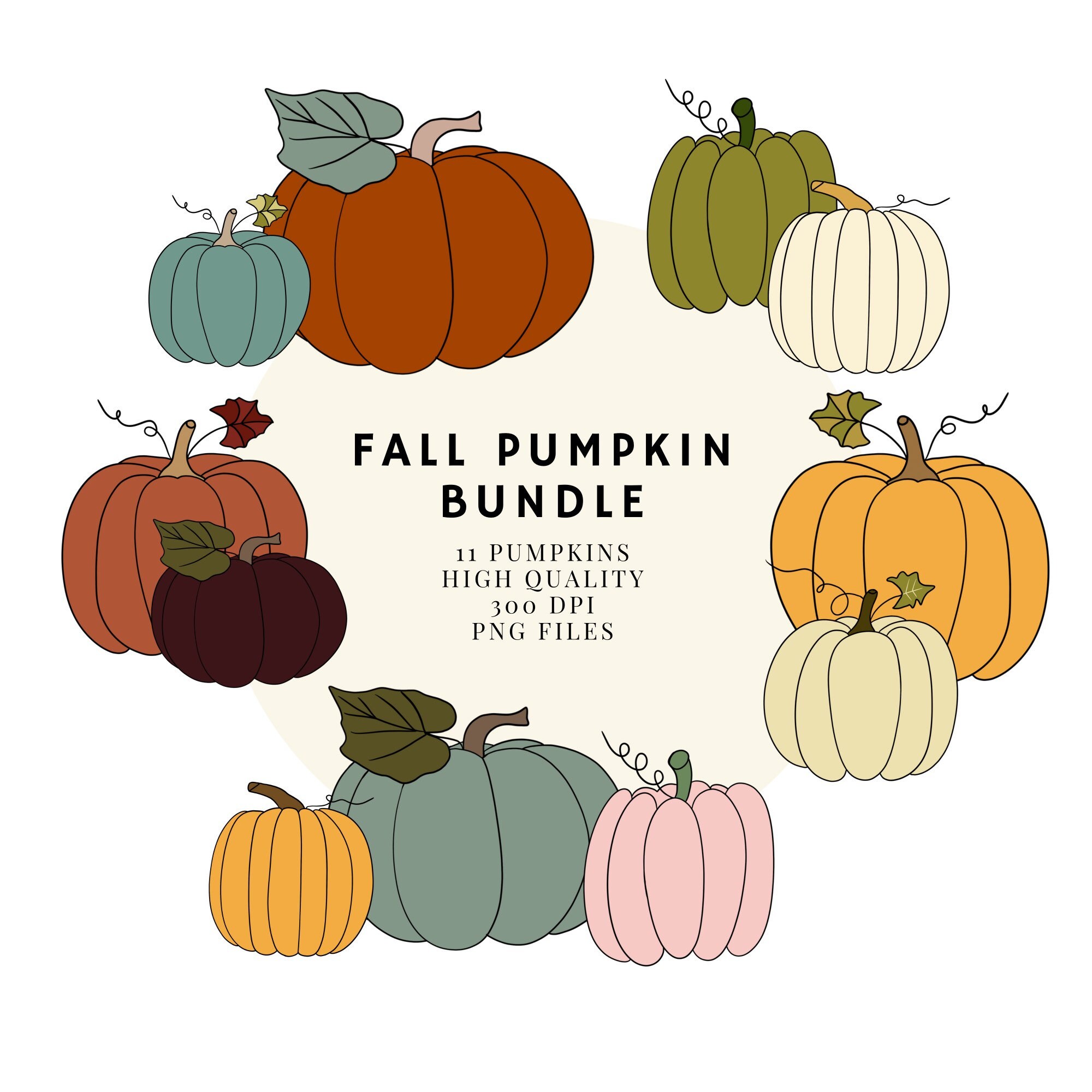 Fall Pumpkin Clipart, Autumn Clip Art Pumpkins, Pumpkin Bundle Png ...