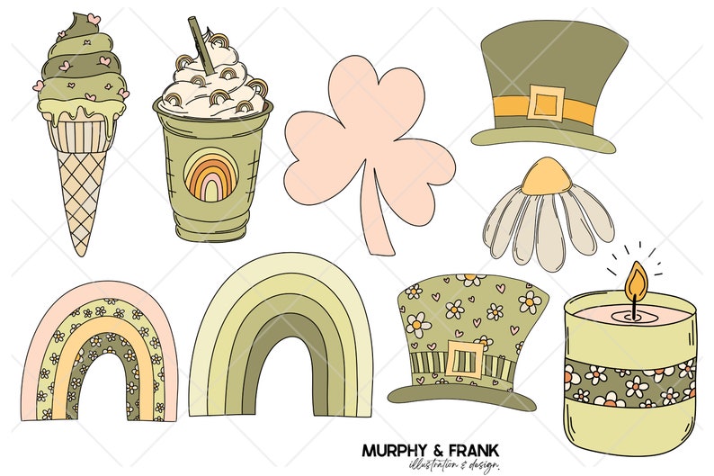 Retro Clipart, St Patricks Day Clipart, Spring Clipart, Retro St ...