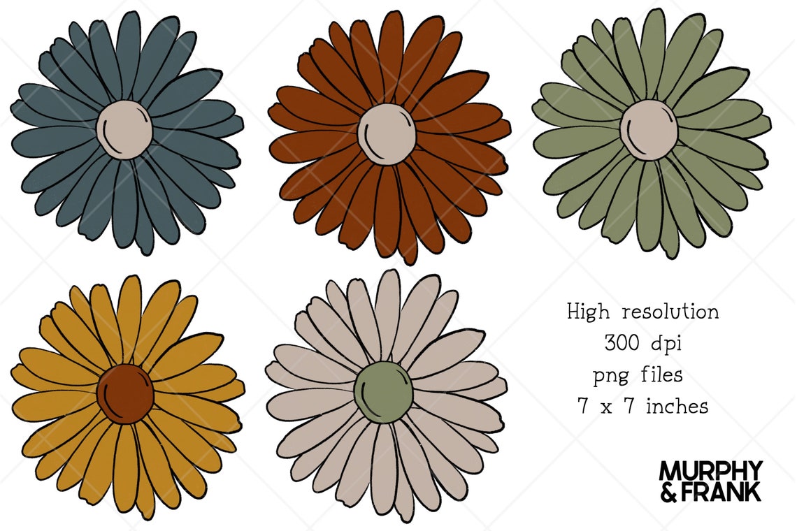 Flower Clipart, Boho Clipart, Retro Clipart, Doodle Clipart, Rainbow ...