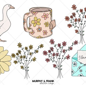 Spring Clipart, Wildflower Clipart, Boho Doodle Clipart, Butterfly ...